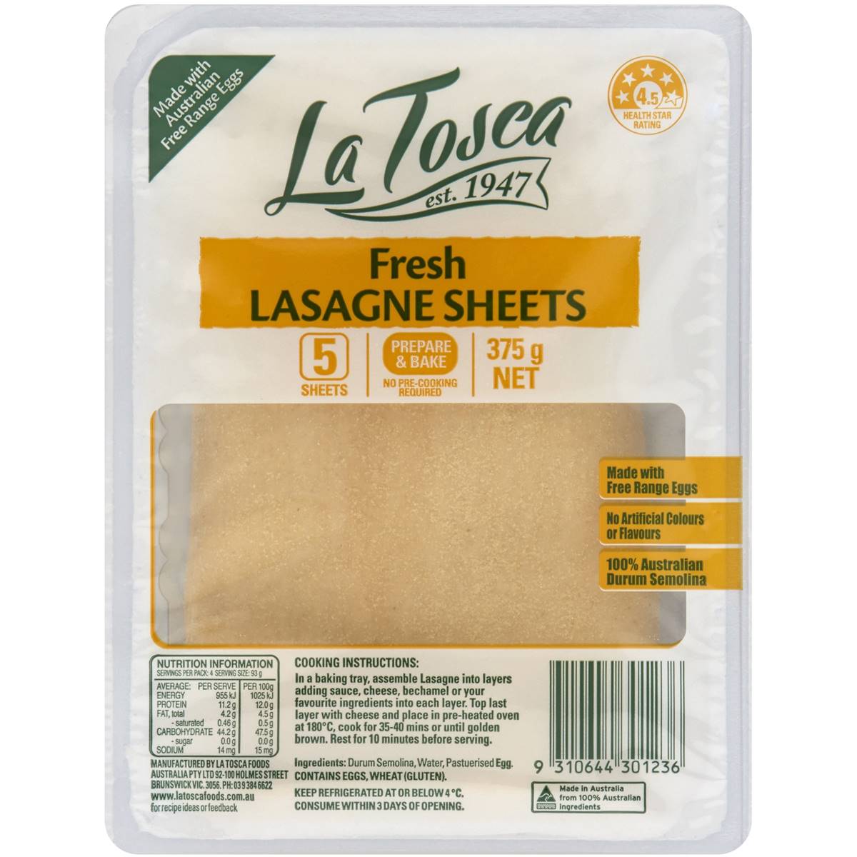 LA TOSCA FRESH EGG LASAGNE SHEETS - Zone Fresh